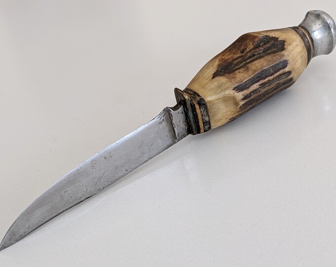 Vintage Germany Large Stag Horn Handle Knife W/ Sheath - Etsy