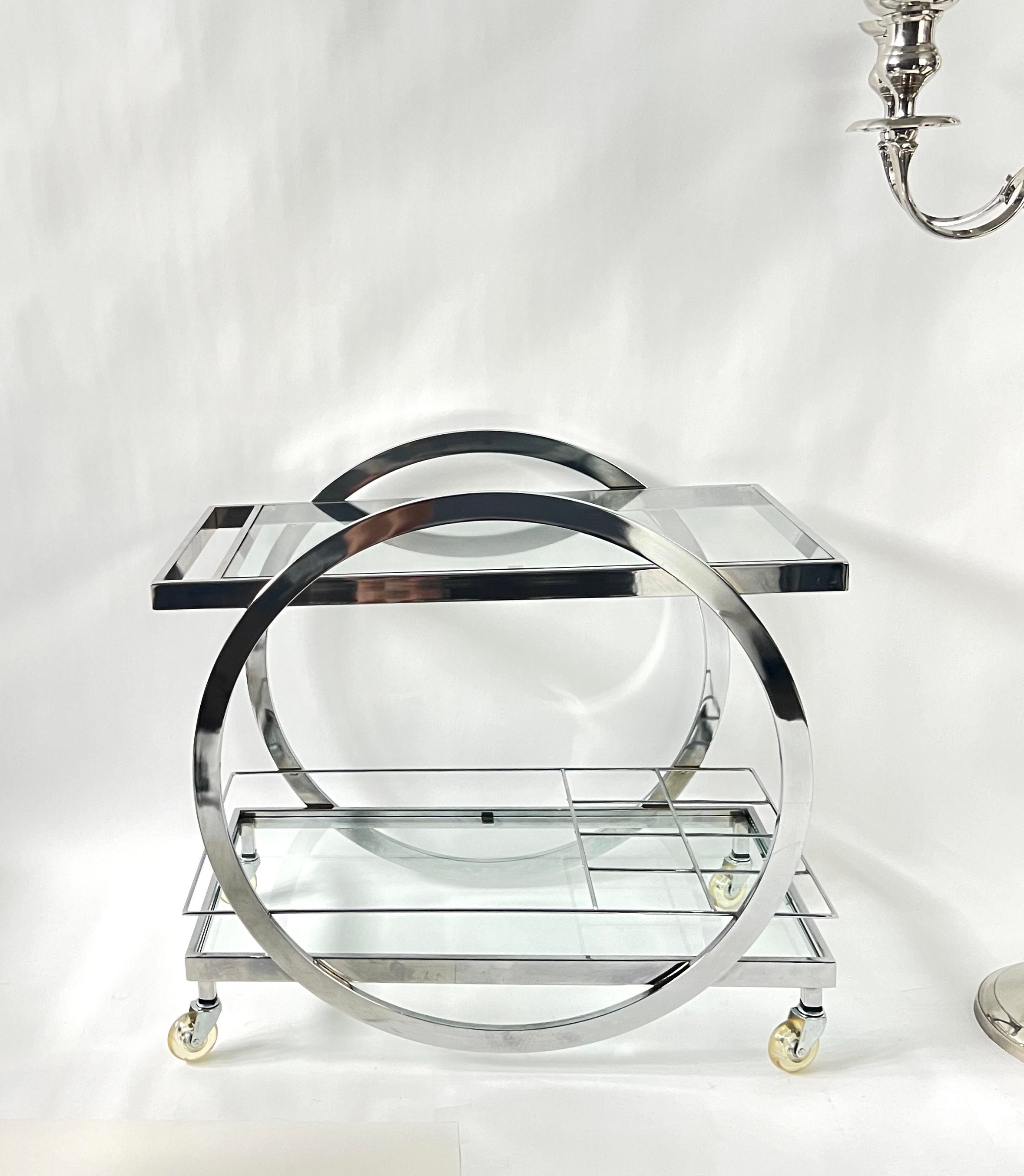 Vintage Art Deco Style Two Tier Chrome Server Cart Trolley Mini Bar ...