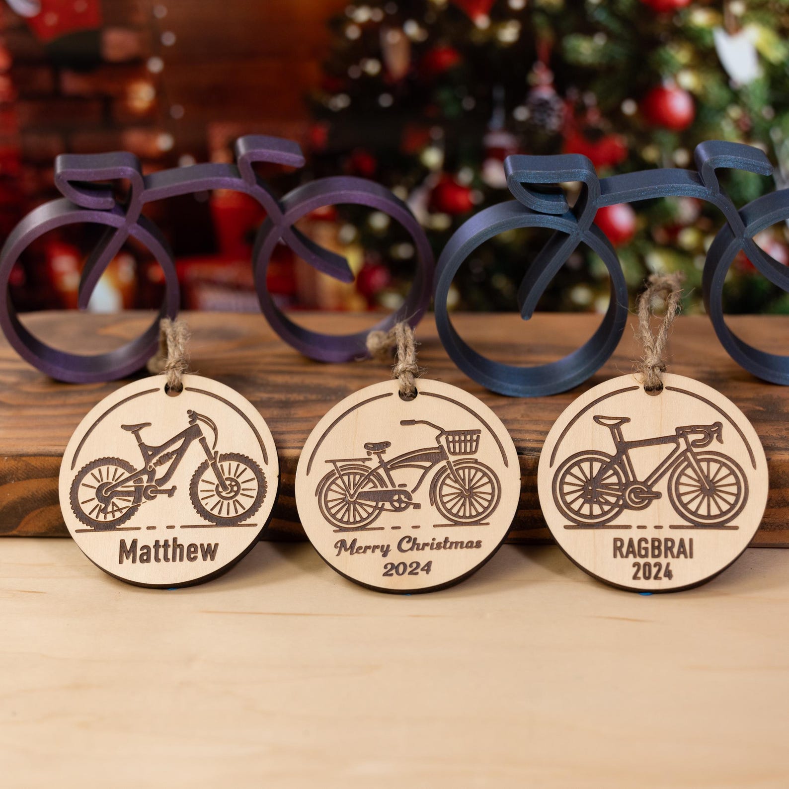 Personalized Road Bike Ornament: Rustic Maple Wood Cycling Gift - Etsy