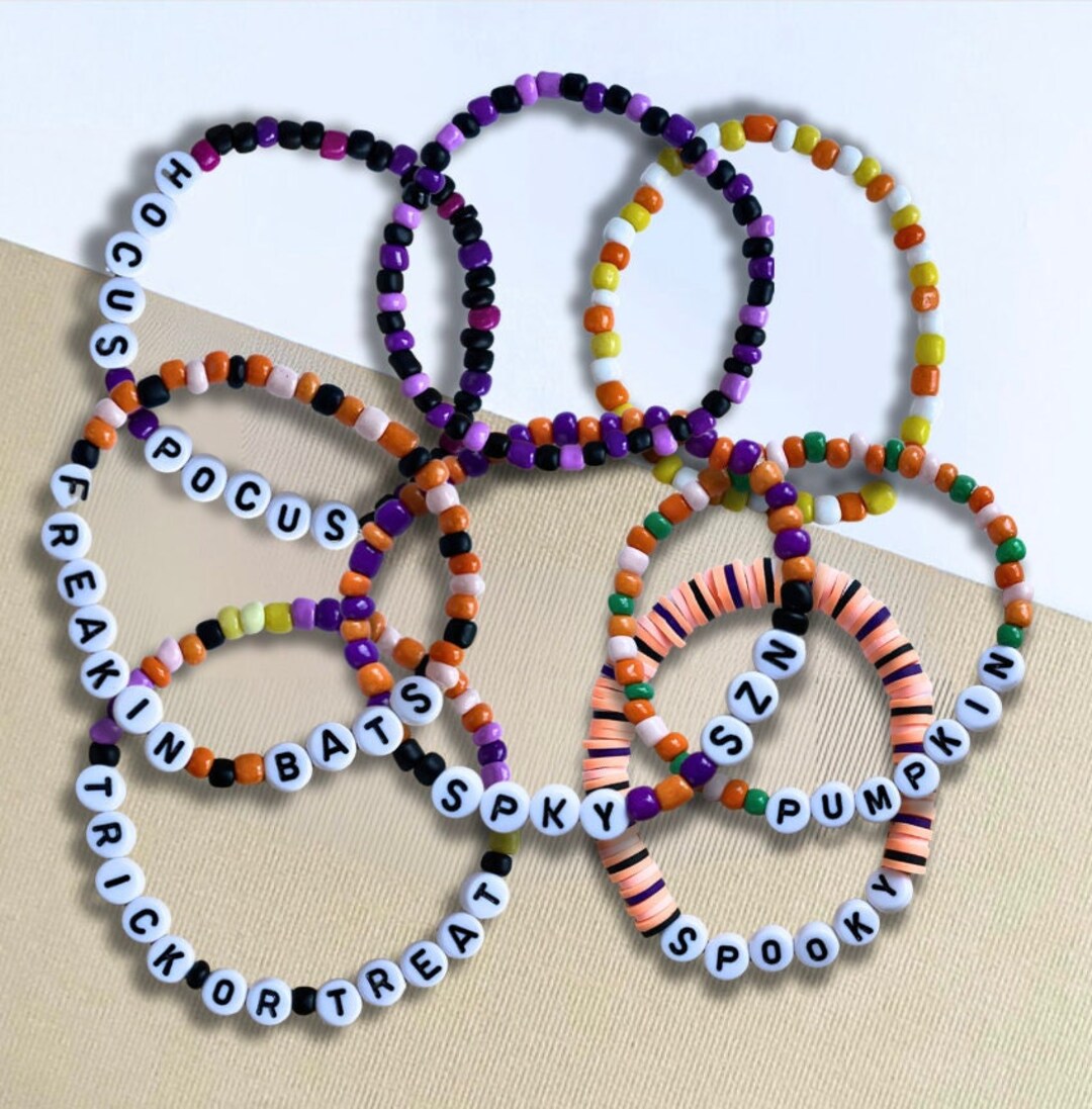 Halloween Friendship Bracelet Set Spooky Season Freakin Bats Candy Corn ...