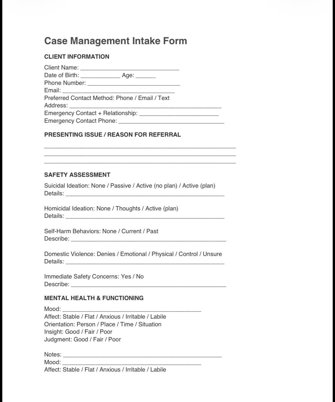 Case Management Intake Form-fillable - Etsy