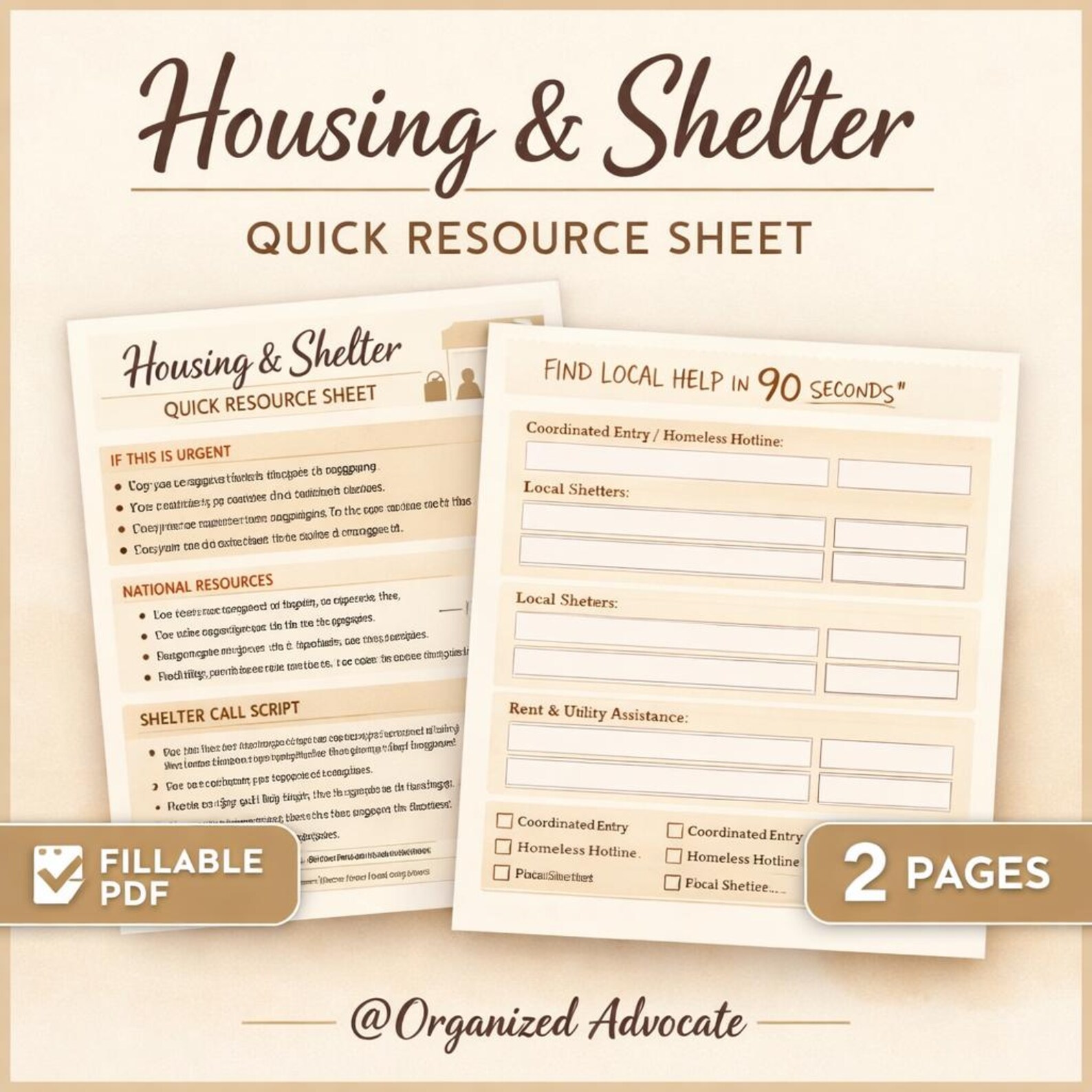 Fillable Housing & Shelter Resource Sheet | Social Worker Toolkit ...