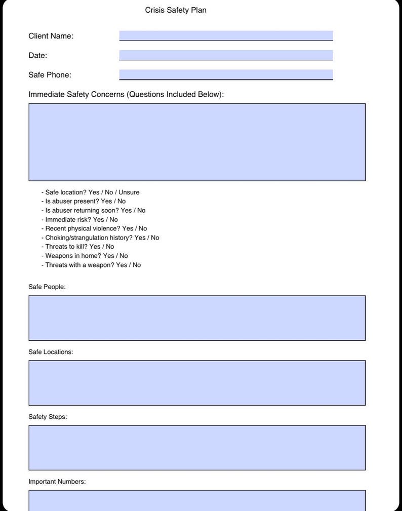 Crisis Safety Plan Forms - Etsy