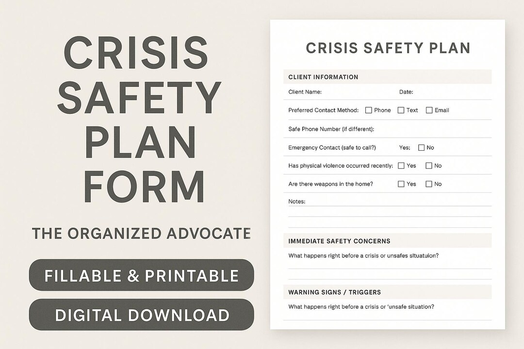 Crisis Safety Plan Forms - Etsy