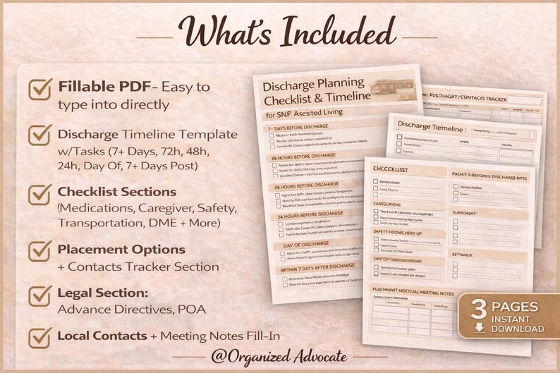 SNF Discharge Planning Template | Fillable PDF | Checklist + Placement ...