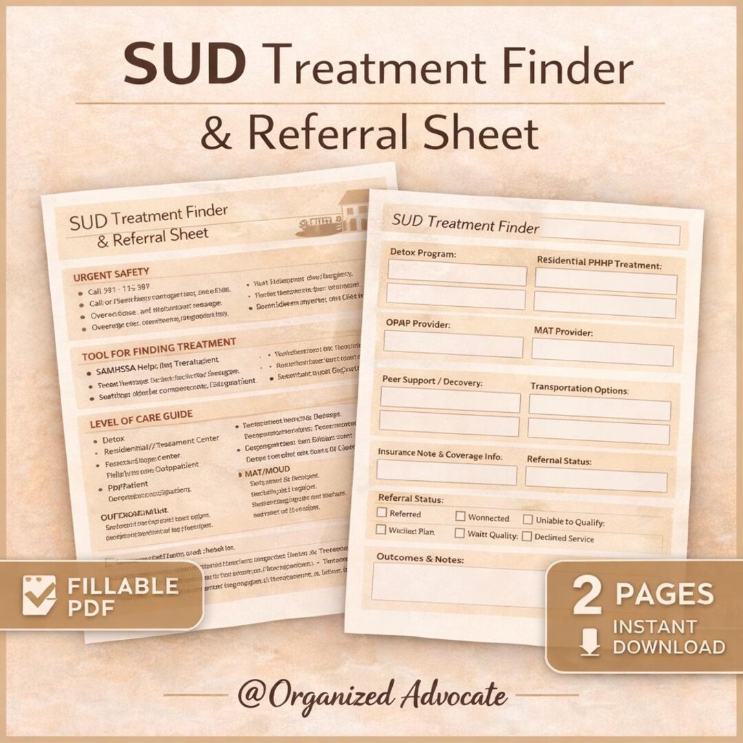 Substance Use Disorder Treatment Referral Sheet | Fillable PDF | Social ...