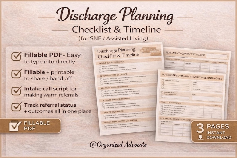SNF Discharge Planning Template | Fillable PDF | Checklist + Placement ...