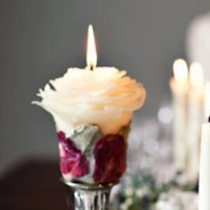 Hand Sculpted Rose Candle With Real Rose Petals Floral Pillar Candle ...