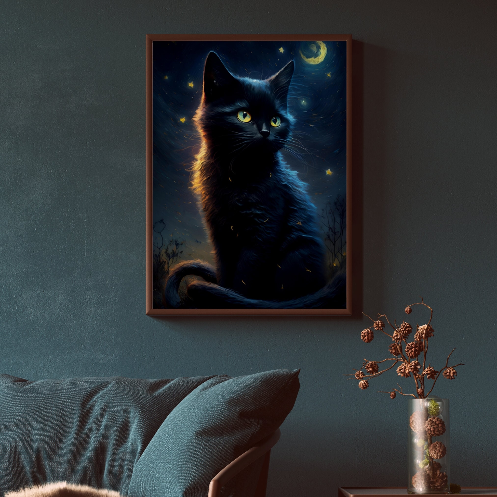 Black Cat Vincent Van Gogh Style Wall Art Digital Art - Etsy