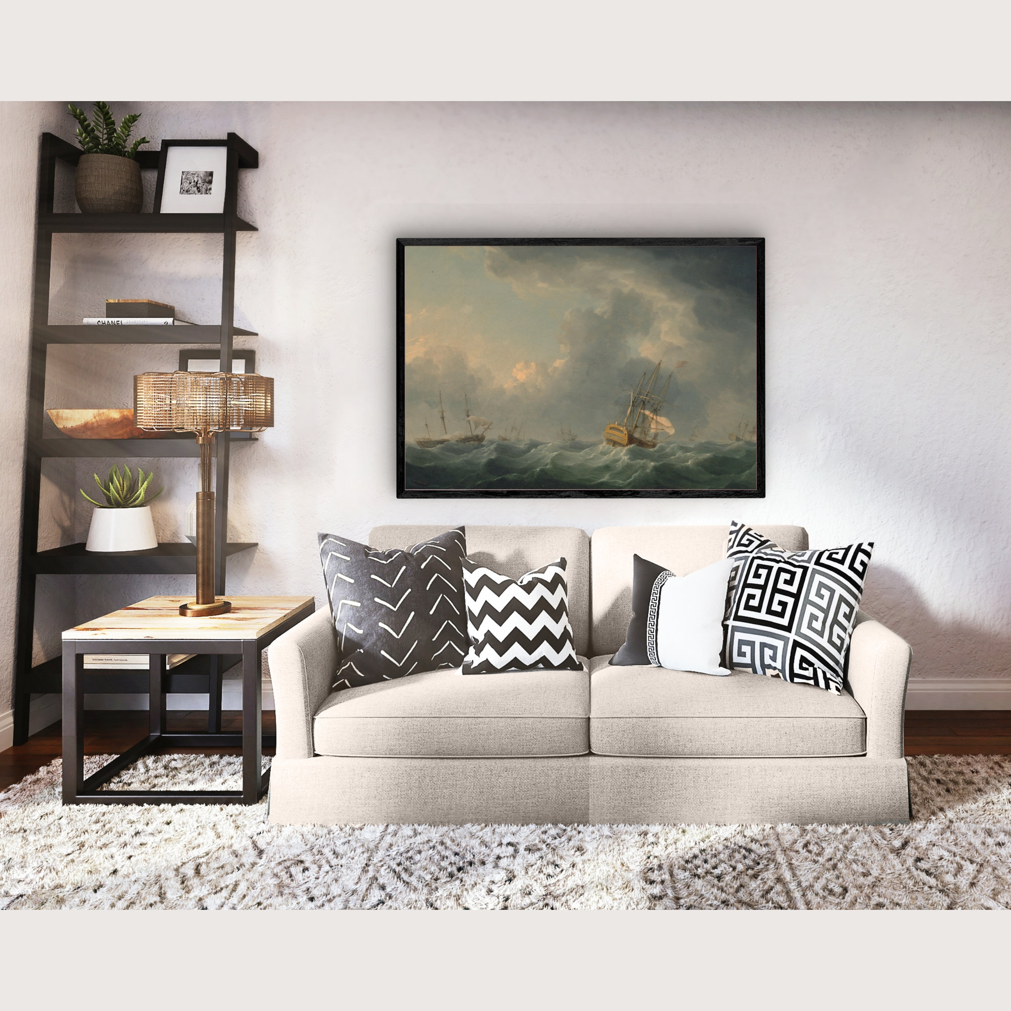 Nautical Seascape Beach View Painting Vintage Boat Ship - Etsy