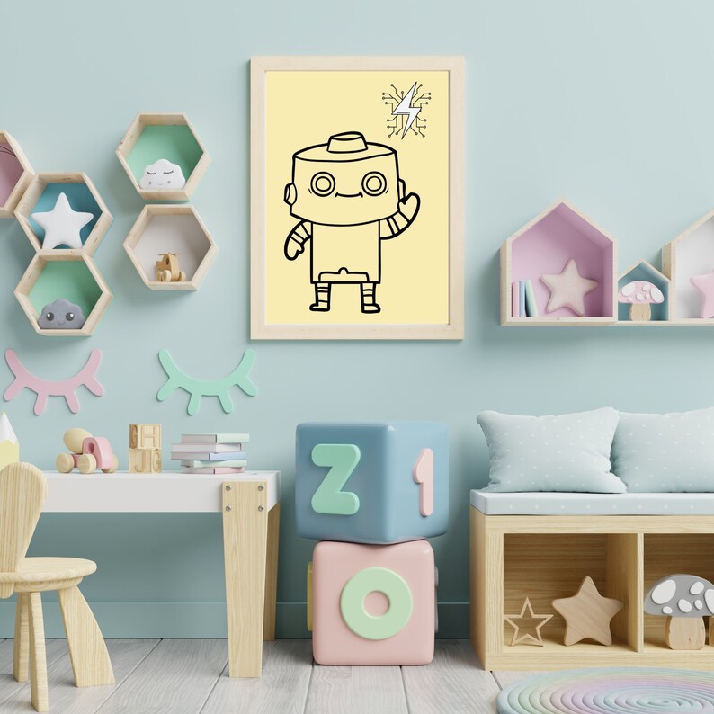 Robot Wall Art, Colorful Nursery Print, Boys Room Wall Art Decor, Kids ...