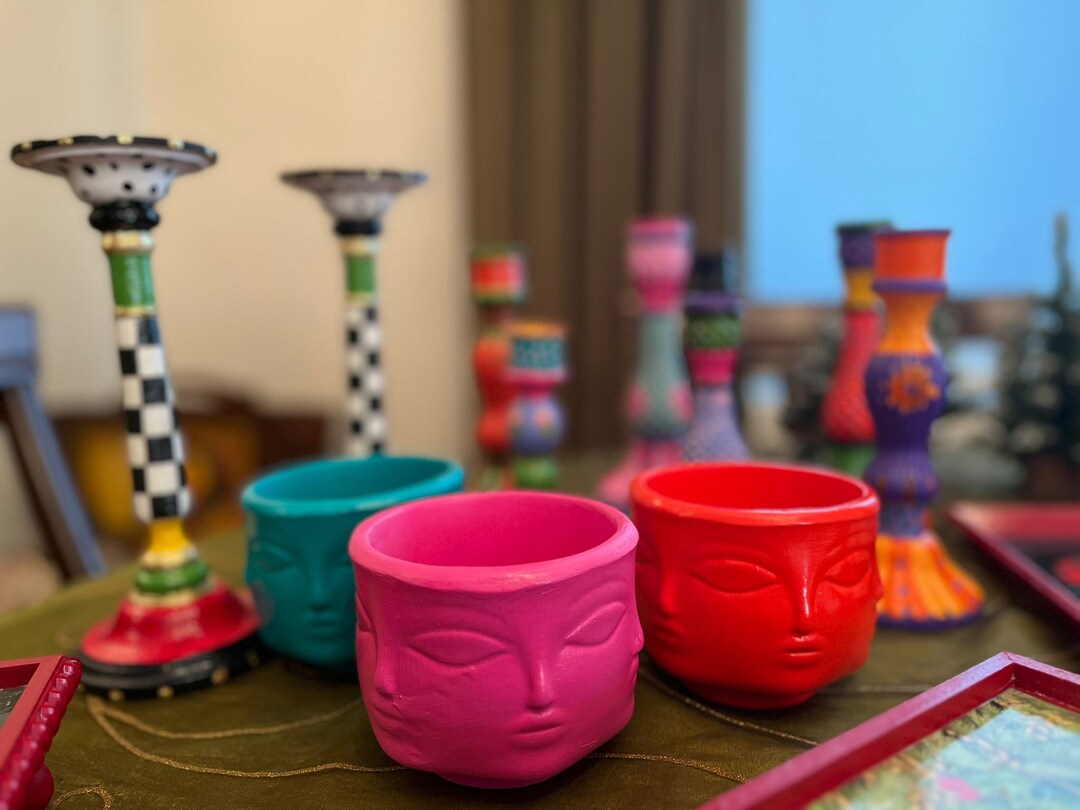 Hand Painted Ceramic Face Vase / Plant Pot / Candle Holder - Etsy