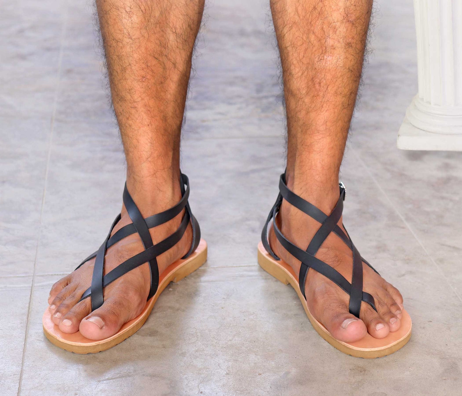 Strappy Men Gladiator Leather Sandals, Second Toe Ring Men Sandal ...