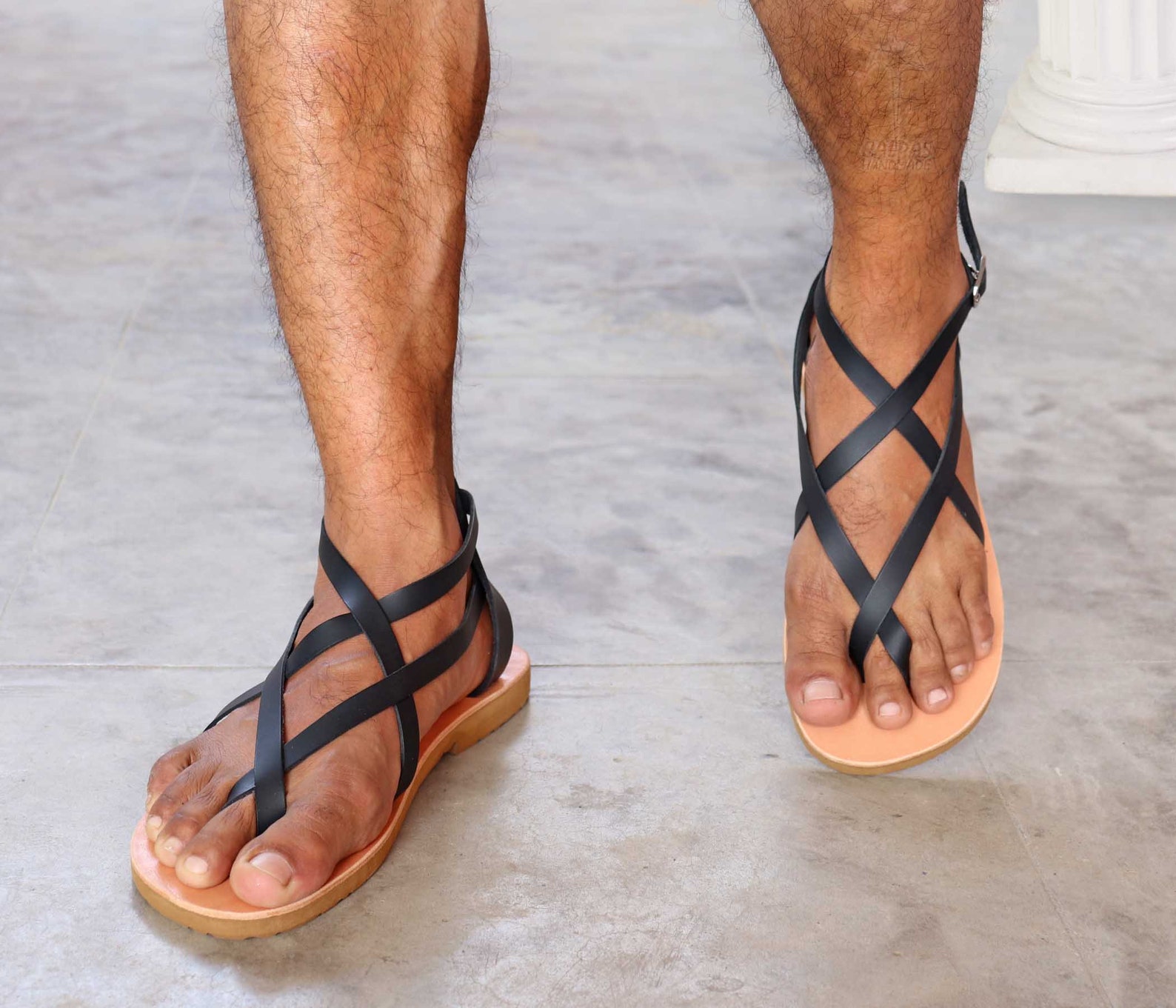 Strappy Men Gladiator Leather Sandals, Second Toe Ring Men Sandal ...