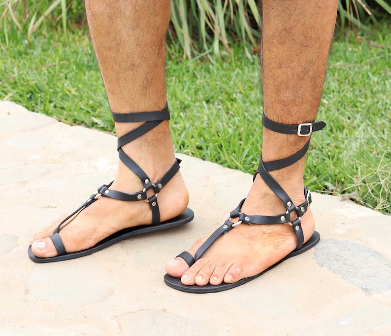 O Rings Men Harness Leather Sandals, Thong Minimalist Rivet Sandals ...