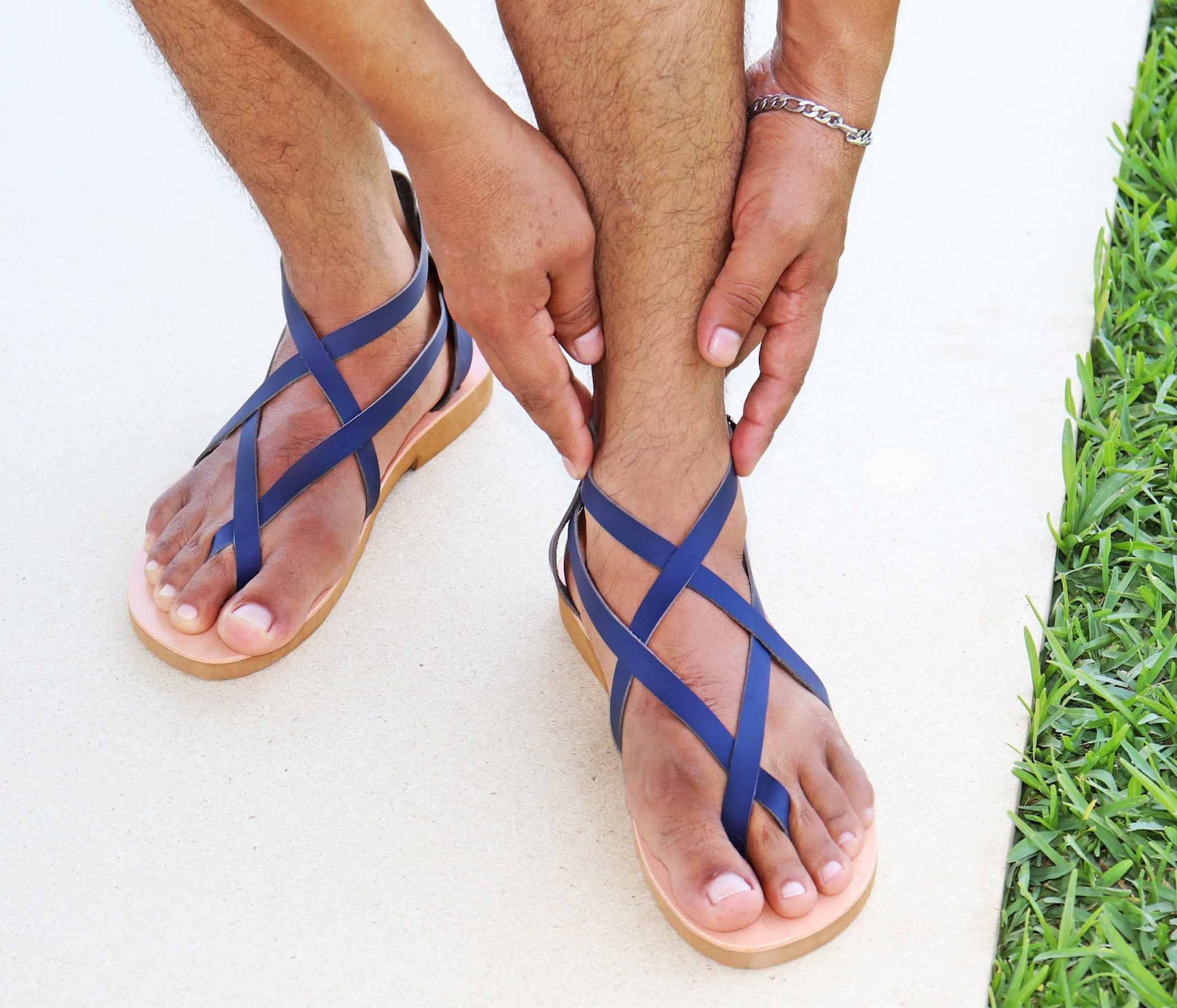 Strappy Men Gladiator Leather Sandals, Second Toe Ring Men Sandal ...