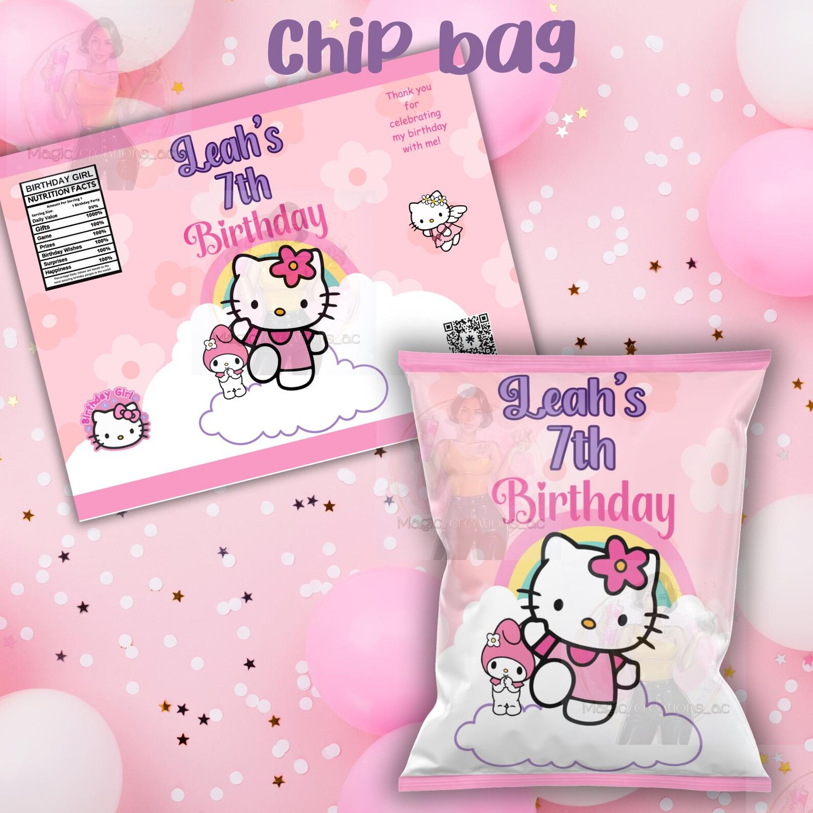 Pink Chip Bag | Kitty Custom Party Favor | Chip Bag - Etsy