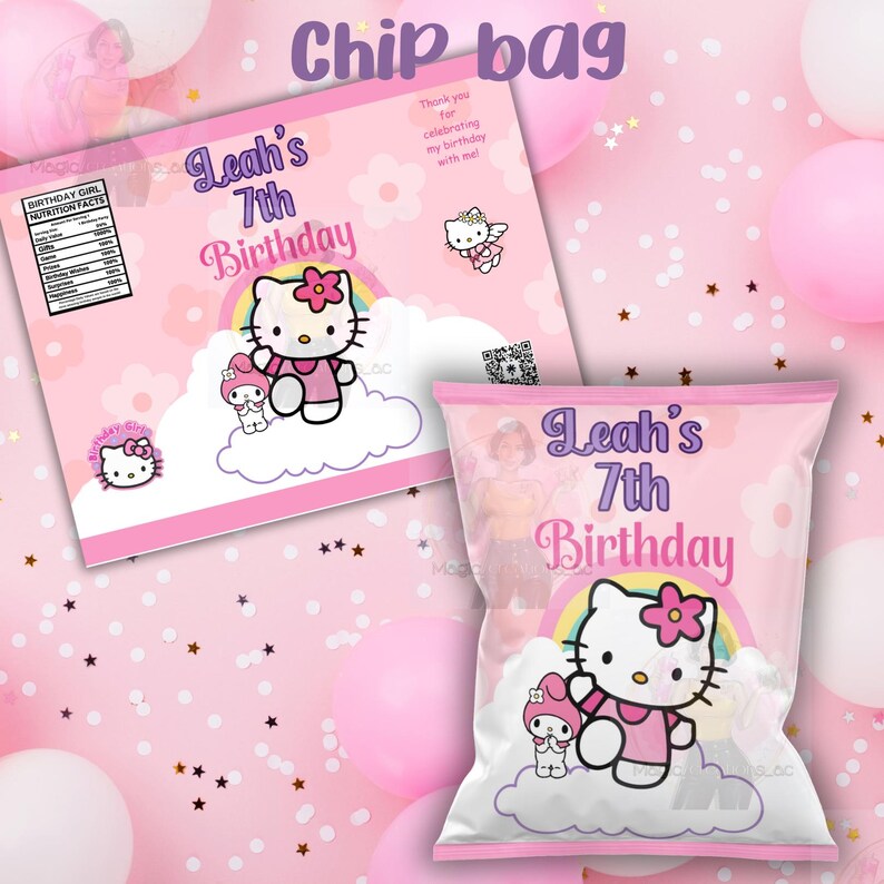 Pink Chip Bag | Kitty Custom Party Favor | Chip Bag - Etsy