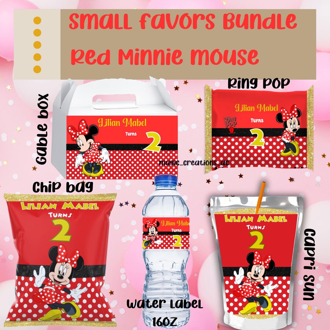 Personalized Red Mini Party Package Custom Party Favors Girl Birthday ...