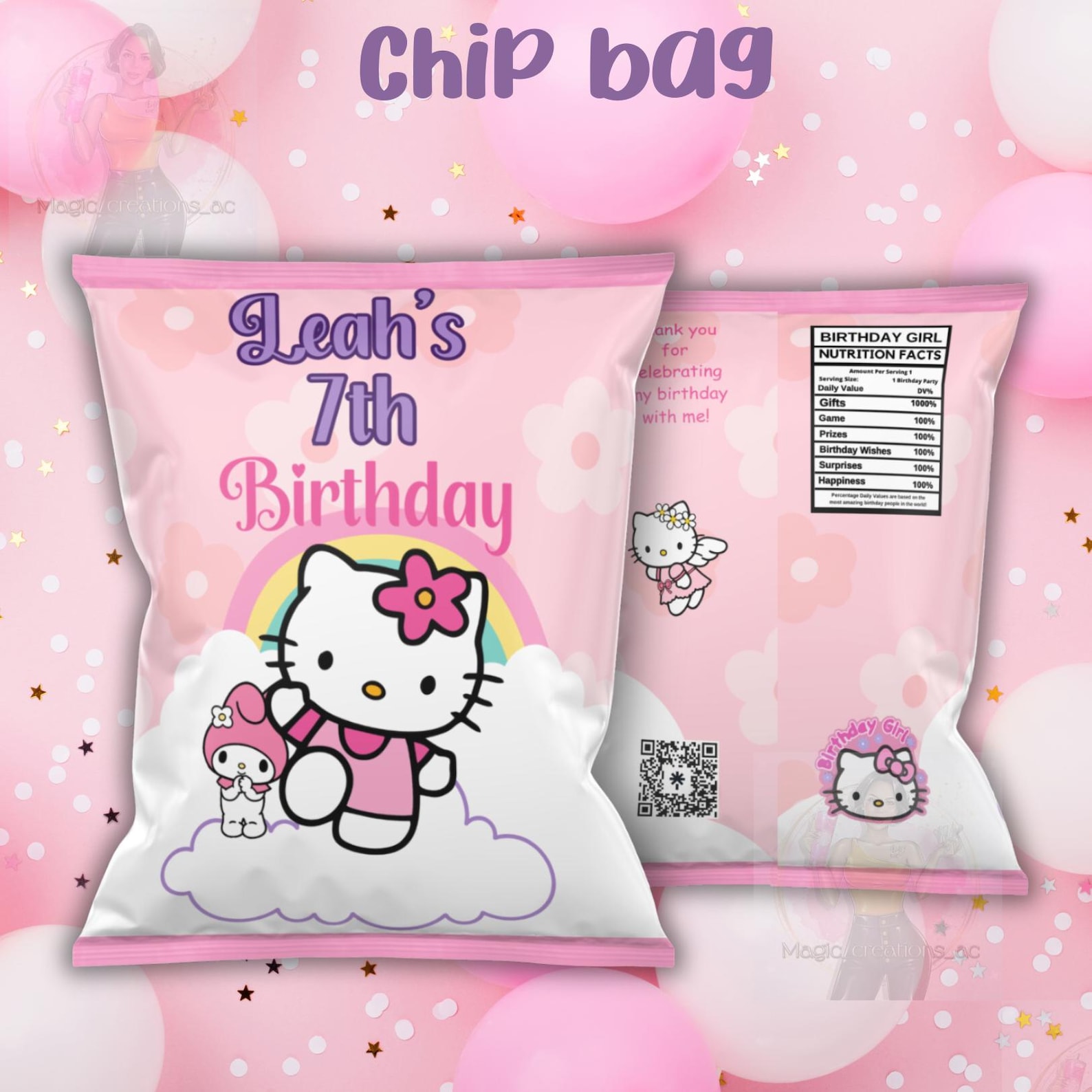 Pink Chip Bag | Kitty Custom Party Favor | Chip Bag - Etsy