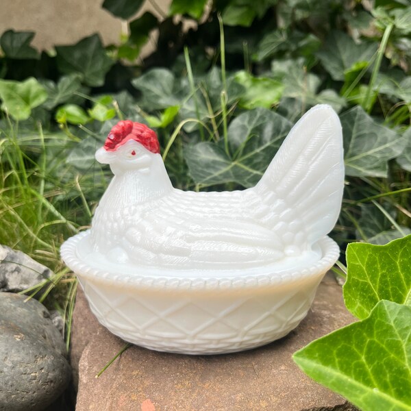 Milk Glass Hen - Etsy