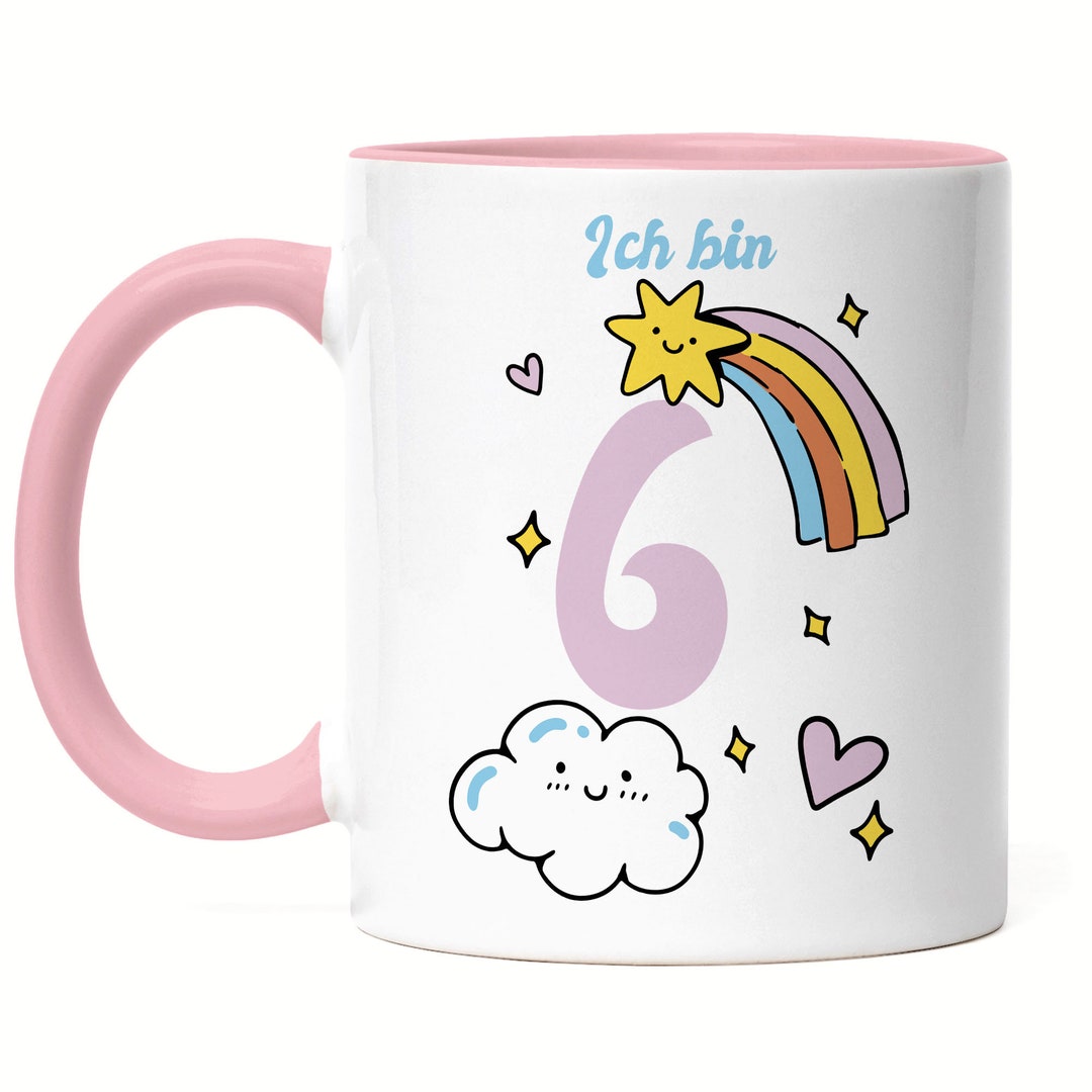 6 Jahre alt Kindergeburtstag Tasse rosa süße Motive Kinder Milchkanne ...