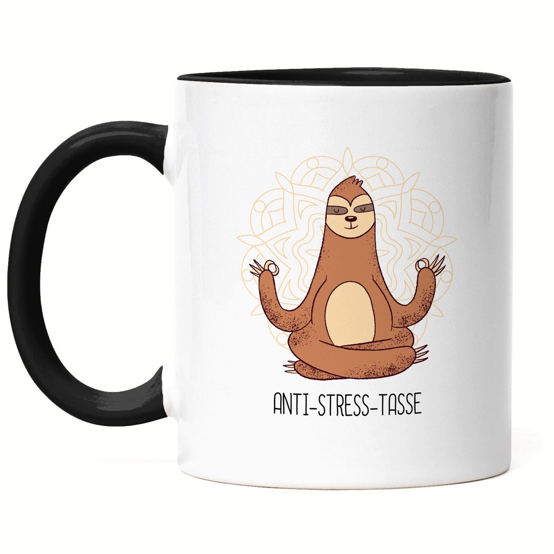 Anti-stress Mug Black Ohmmm Funny Saying Irony Sloth Gift Idea Office ...