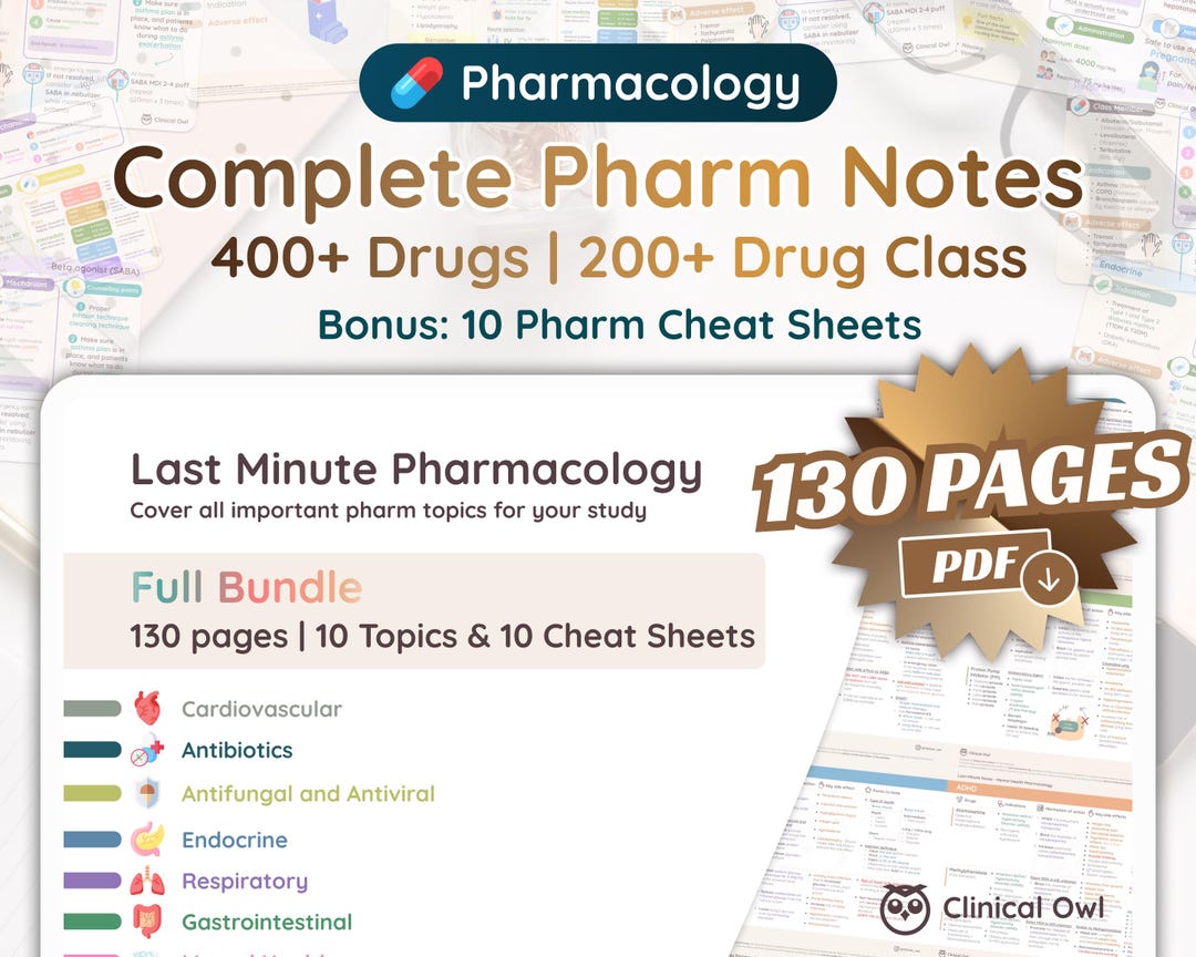 Complete Pharmacology Notes | 130 Pages | DIGITAL DOWNLOAD | Last ...