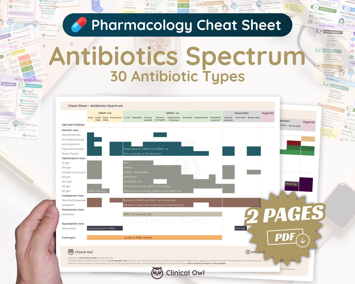 Antibiotics Spectrum | Cheat Sheet | Pharmacology | Nursing, Medical ...