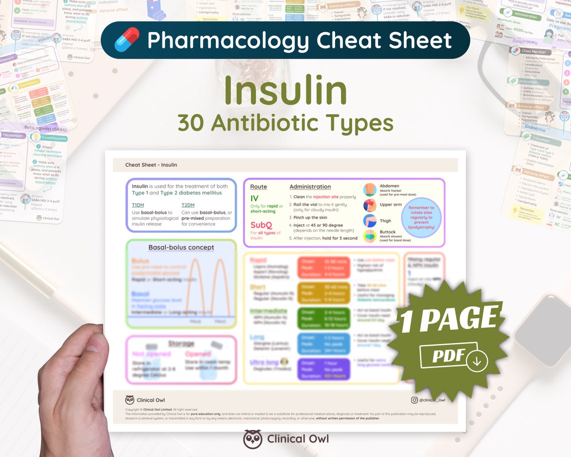 Insulin Cheat Sheet Pharmacology Nursing Medical - Etsy