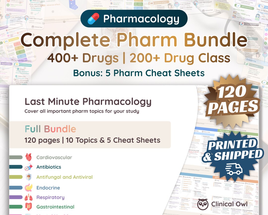 Complete Pharmacology Bundle® 120 Pages PRINTED & SHIPPED Last Minute ...