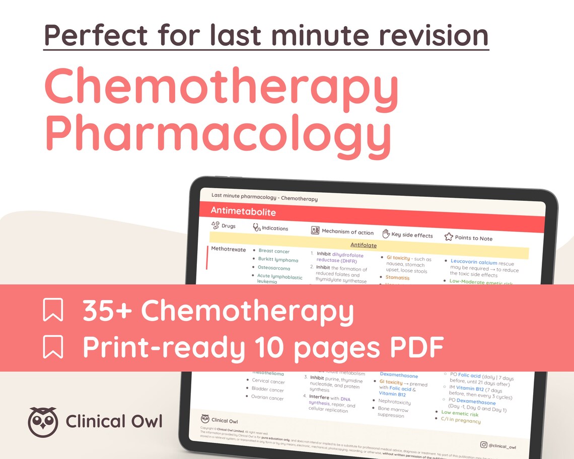 Chemotherapy Oncology Pharmacology Last Minute Study Note - Etsy