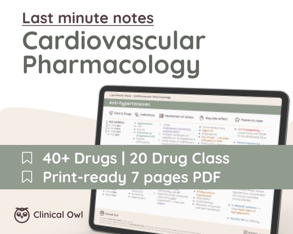 Last Minute Notes Medical Cardiovascular System Pharmacology Updated ...