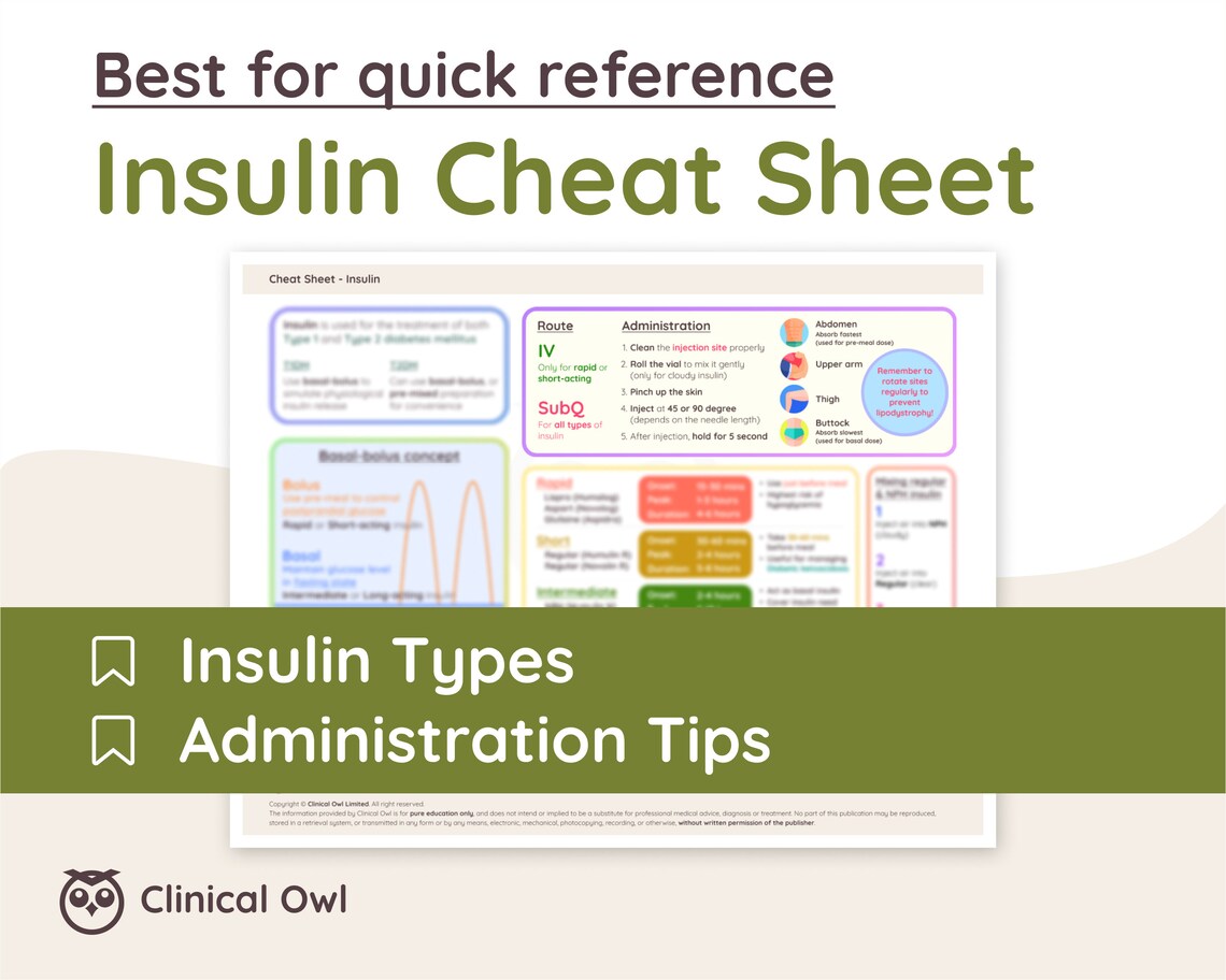 Insulin Cheat Sheet Pharmacology Nursing Medical - Etsy Ireland