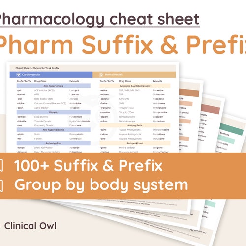 Pharm Suffix & Prefix Cheat Sheet 100 Most Common - Etsy UK