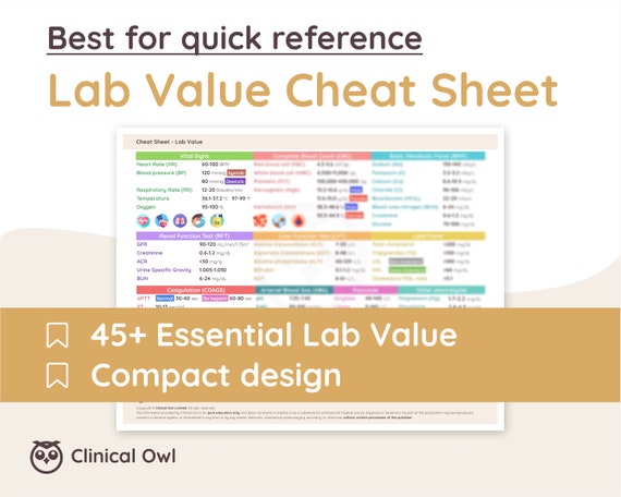 Lab Value Cheat Sheet Nursing Medical Pharmacy School - Etsy