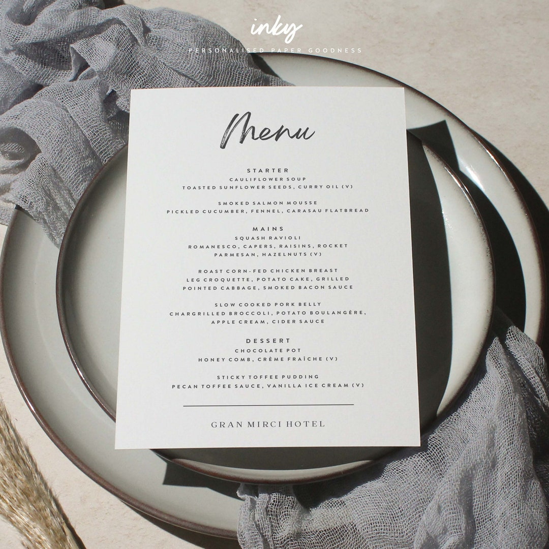 Custom Modern Wedding Menu, Elegant Luxe Stationery - Etsy
