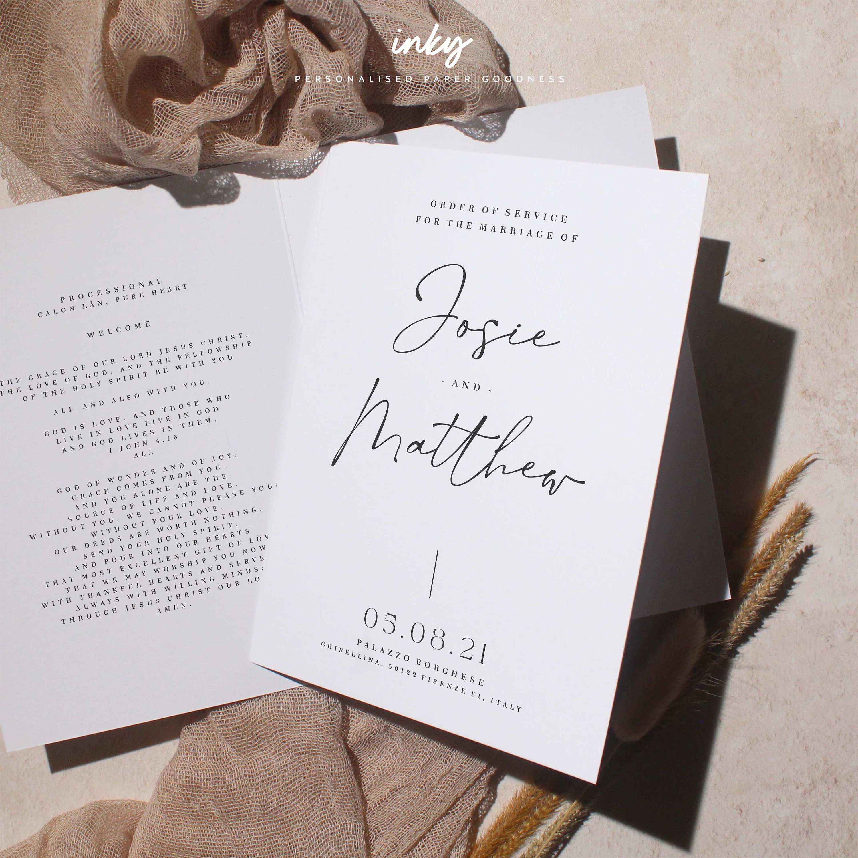 Personalized Wedding Ceremony Order of Service Booklet, Minimalist ...