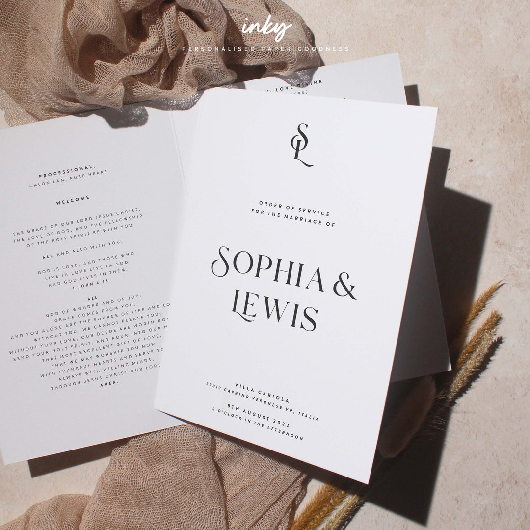 Order of Service Booklet, Wedding Ceremony Order of the Day, Textured ...