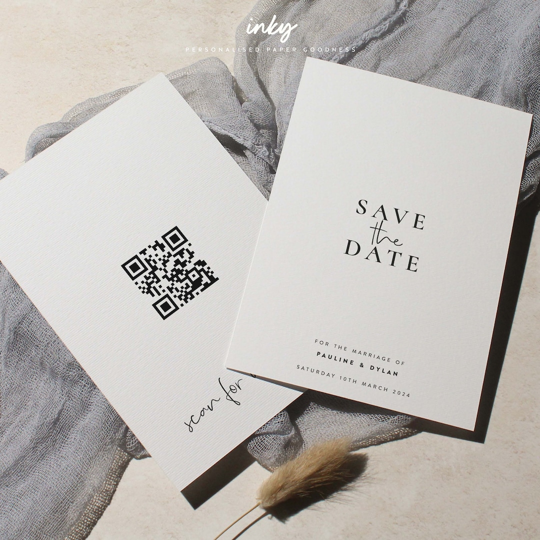 Double Sided Save the Date Invite With QR Code, Simple Save the Date ...