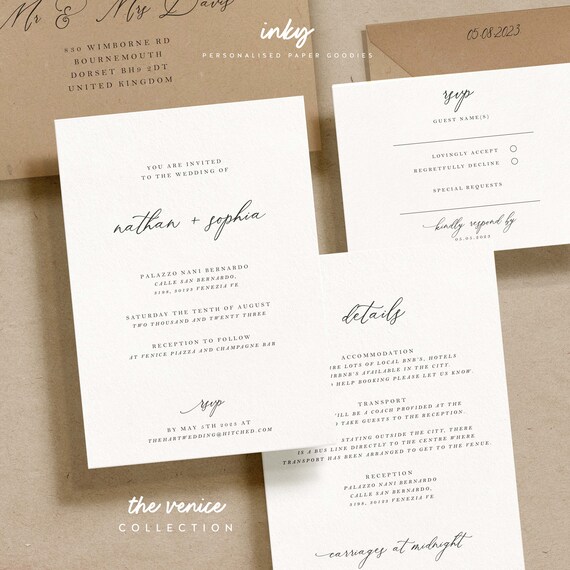 Simple Wedding Invite Set Modern Wedding Invitation Elegant | Etsy