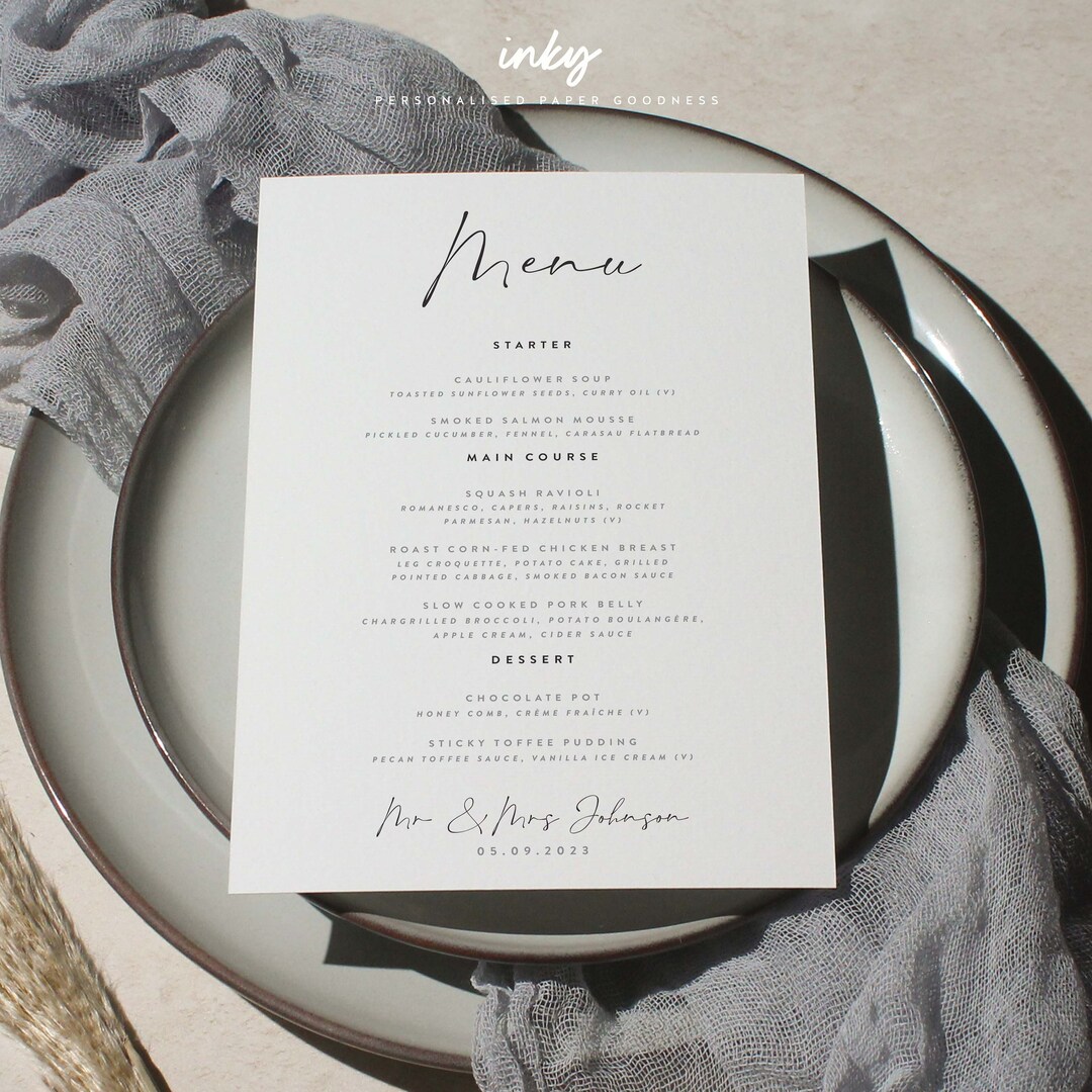 Custom Wedding Menu, Modern Wedding Menus, Menu, Wedding, Postcard ...
