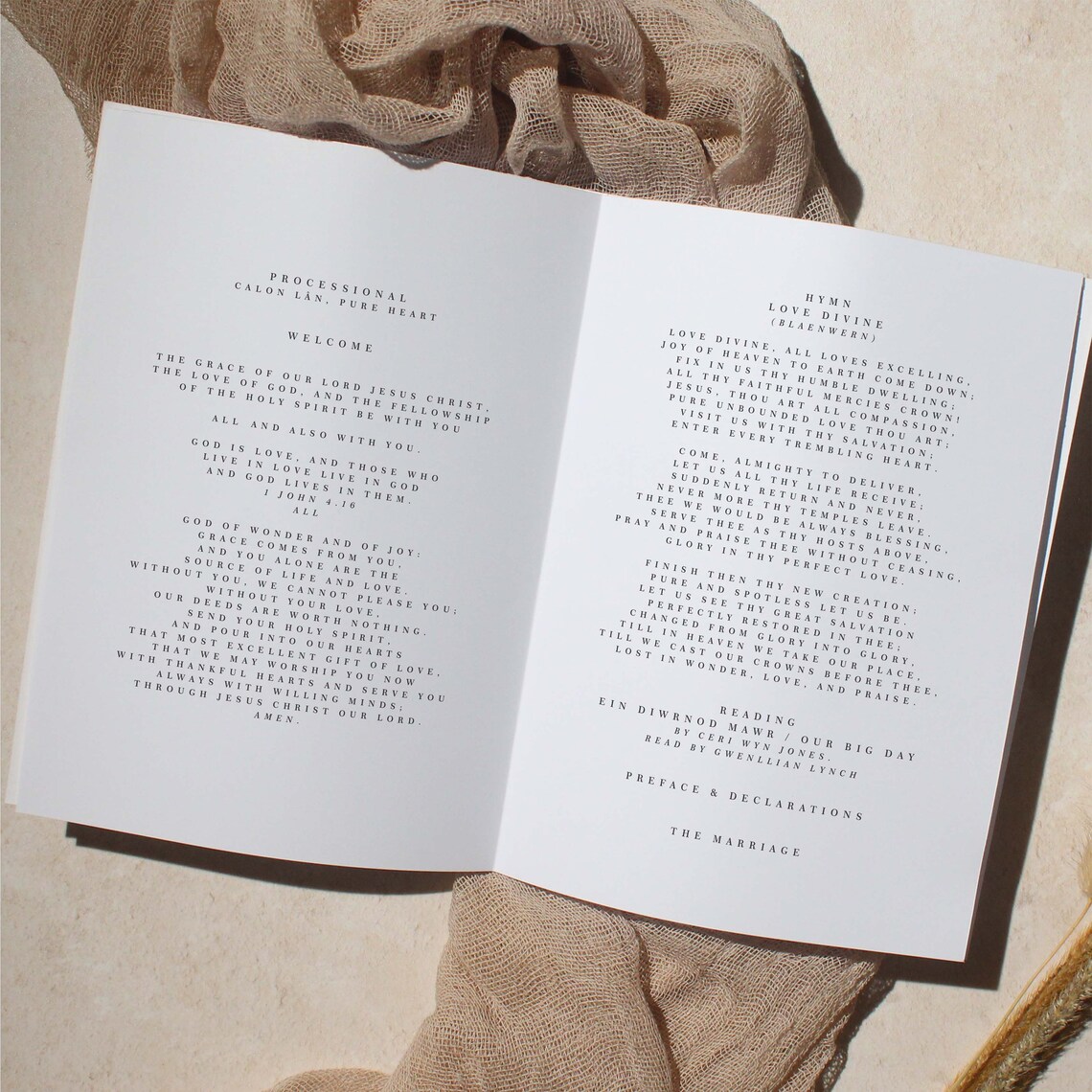 Personalized Wedding Ceremony Order of Service Booklet, Minimalist ...