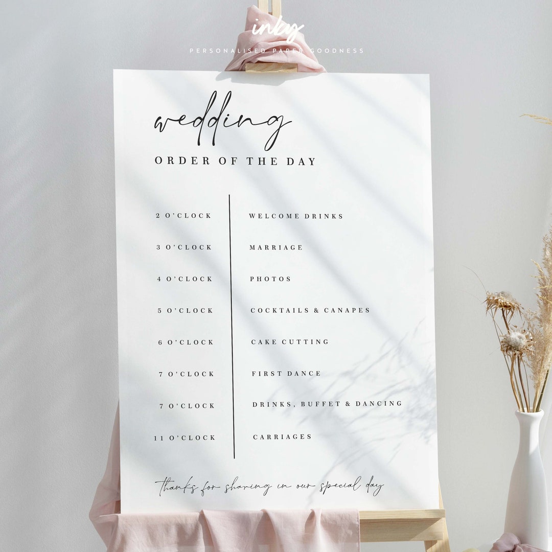 Wedding Order of the Day, Wedding Signs, Wedding Welcome Sign, Order of ...