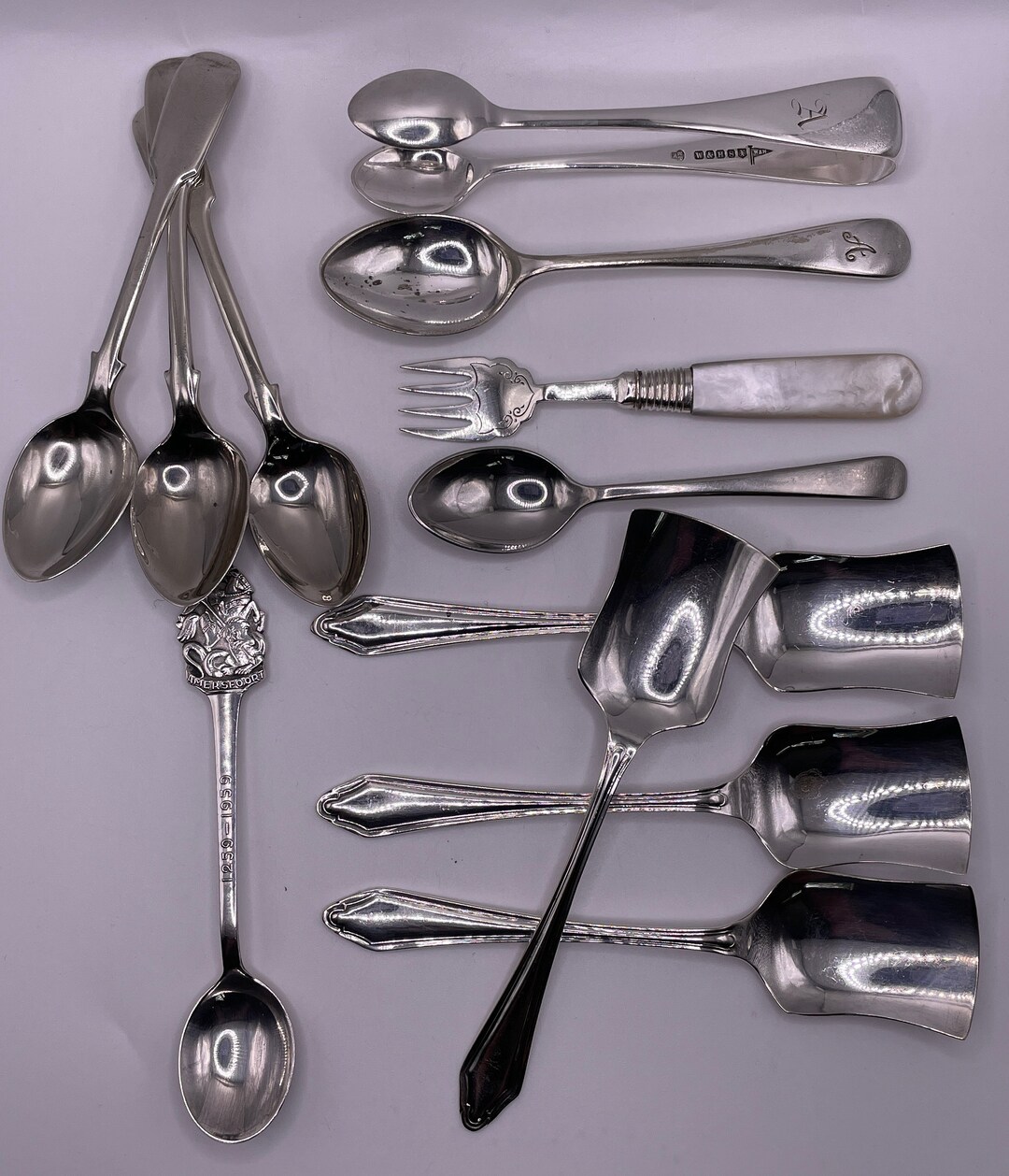 Vintage. Shovel Spoons, Teaspoons, Commemorative, Sugar Tongs, Mother ...