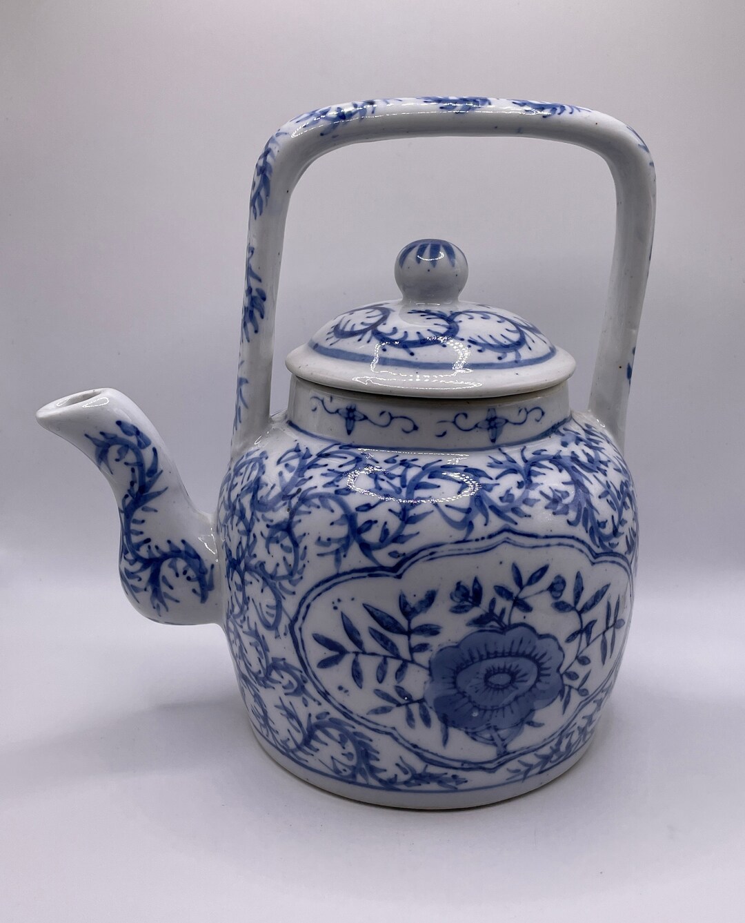 Vintage Blue and White Fully Ceramic Teapot. Oriental Design. - Etsy