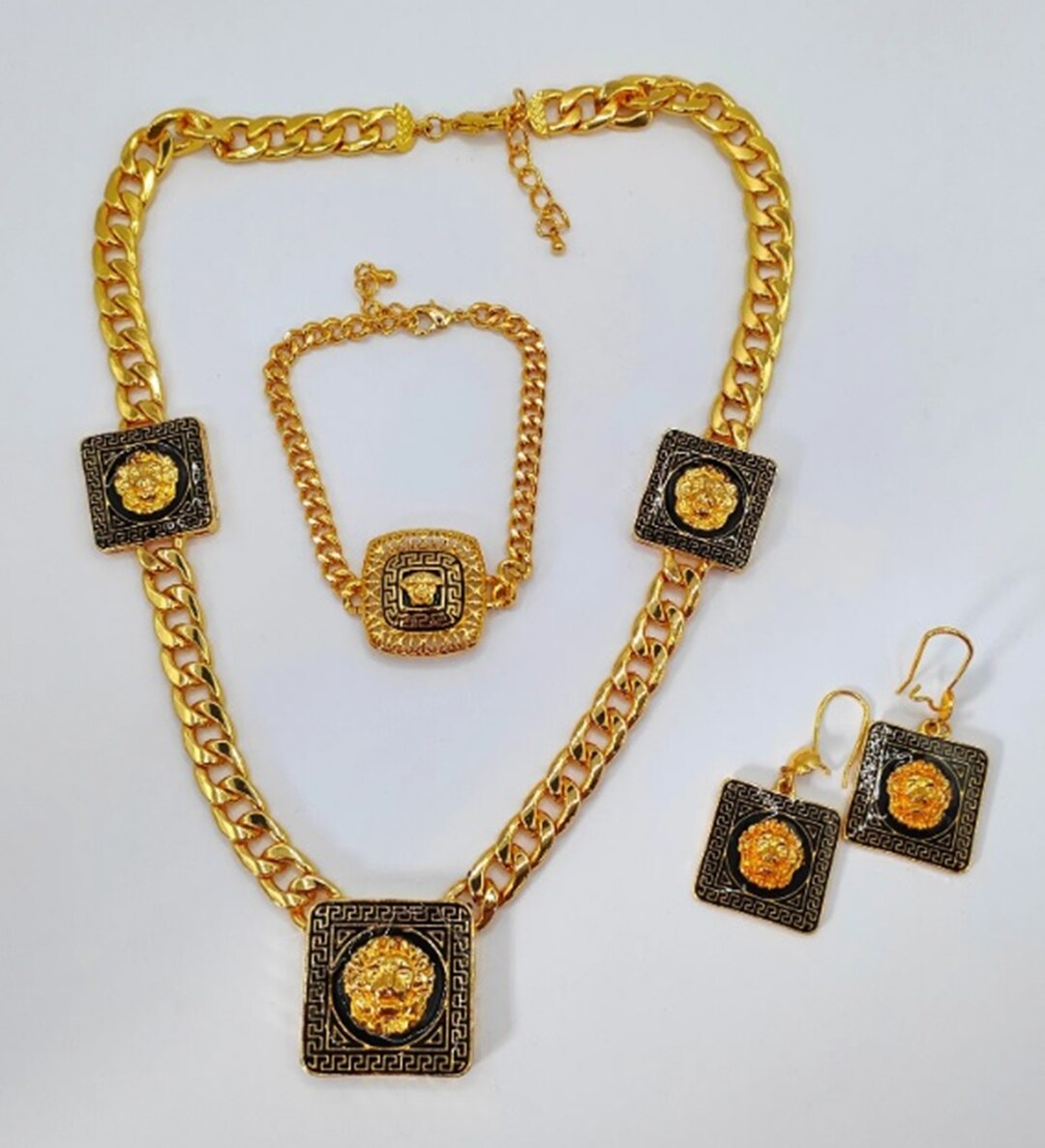 Women Celebrity Inspired Greek Gold Lion Head Set Necklace Bracelet ...