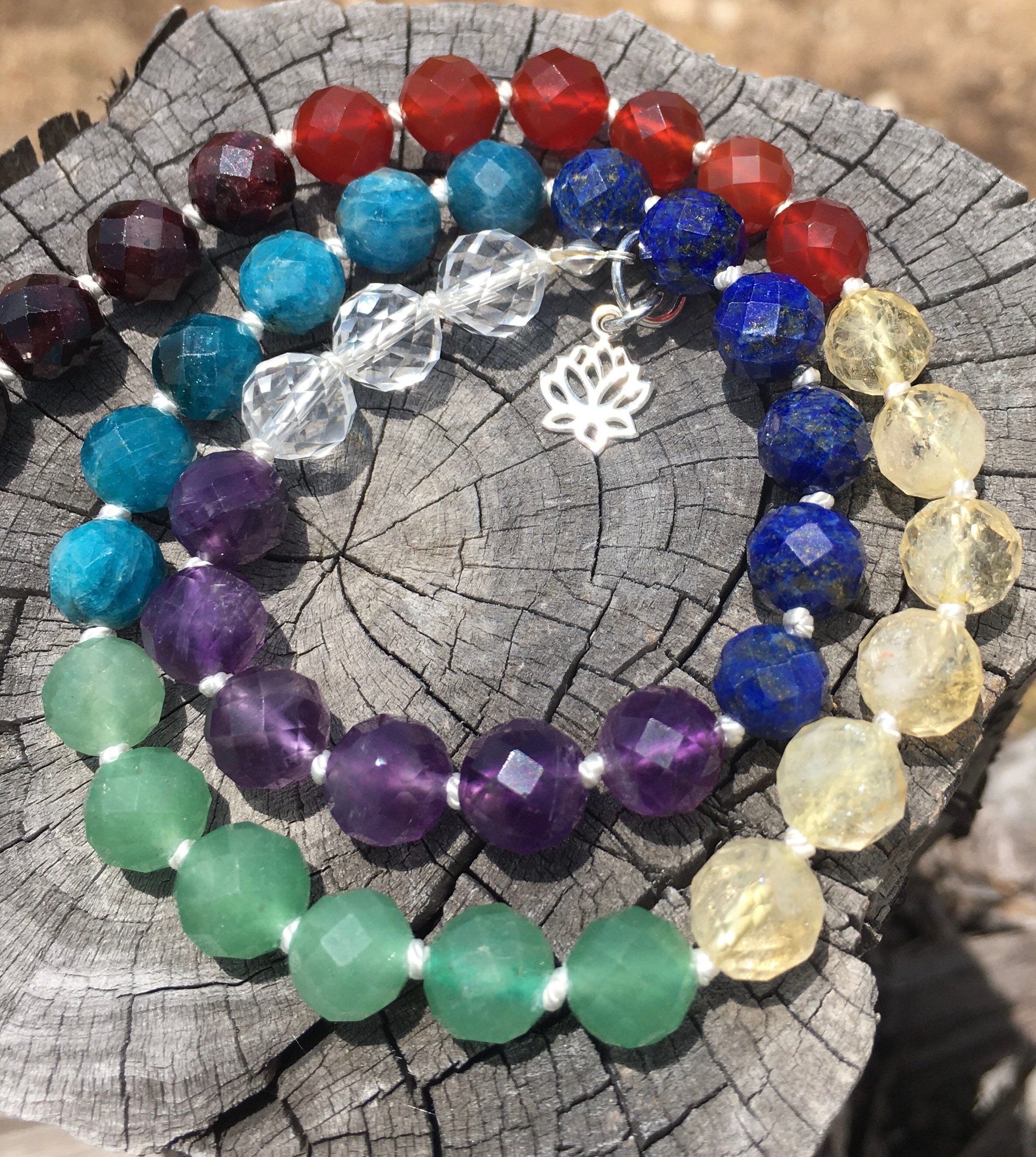 The Seven Chakras: Crystal Candy Gemstone Necklace Handmade on Silk ...