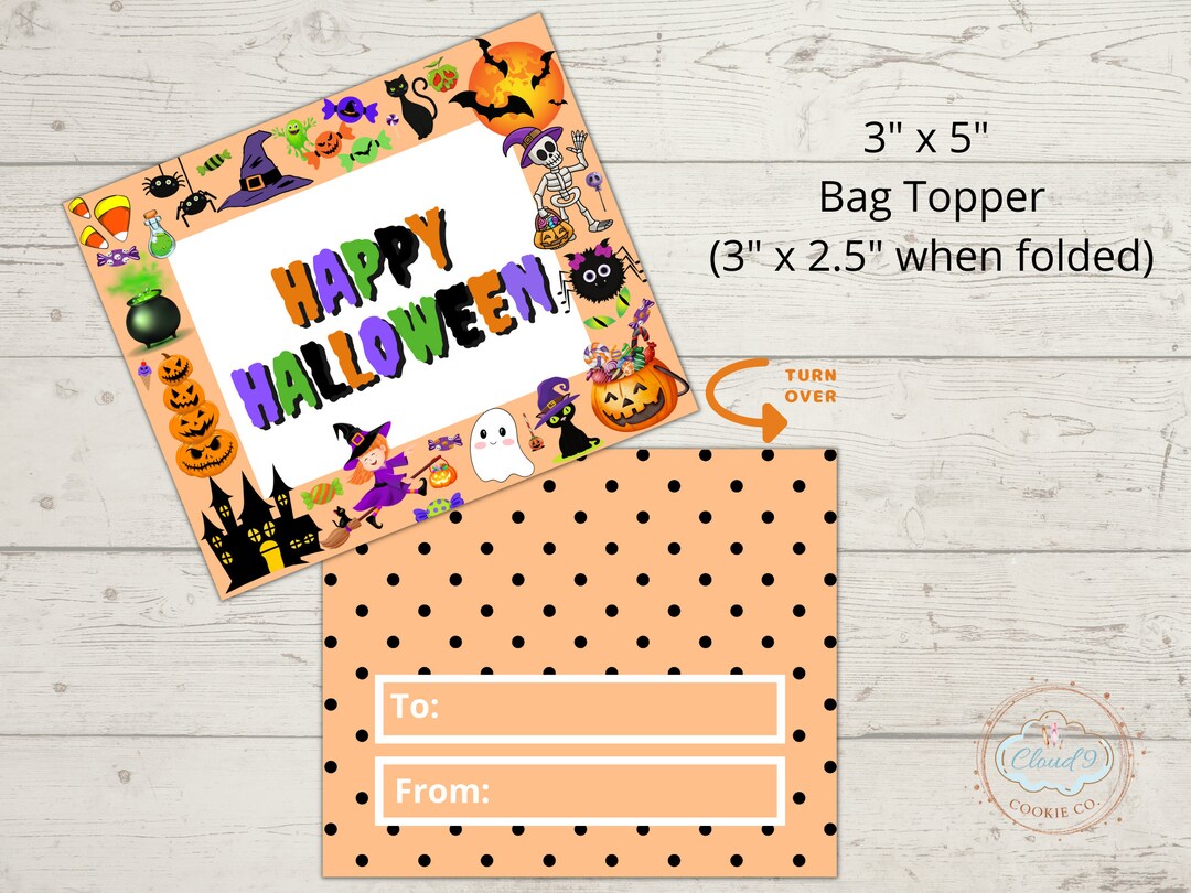 Printable Halloween Bag Topper, 3"x5" (3"x2.5" When Folded), Happy ...