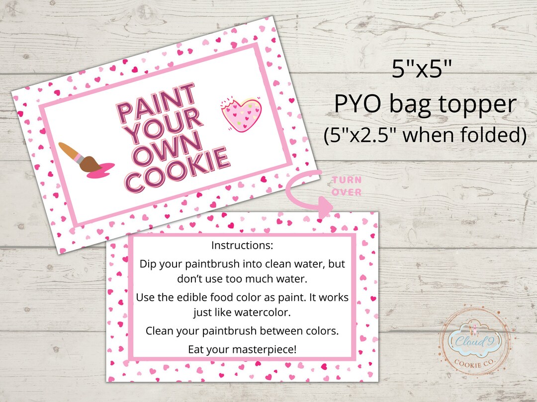 Printable Valentine's Day Paint Your Own Cookie Bag Topper, 5"x5" (5"x2 ...